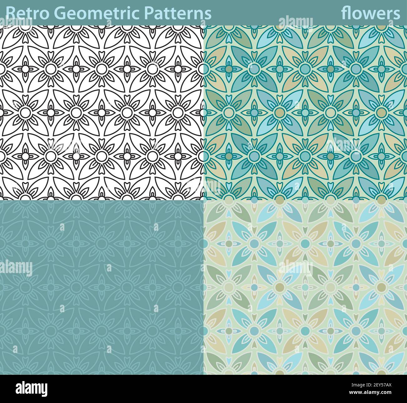 Four different versions of a seamless pattern fill with retro-looking ...