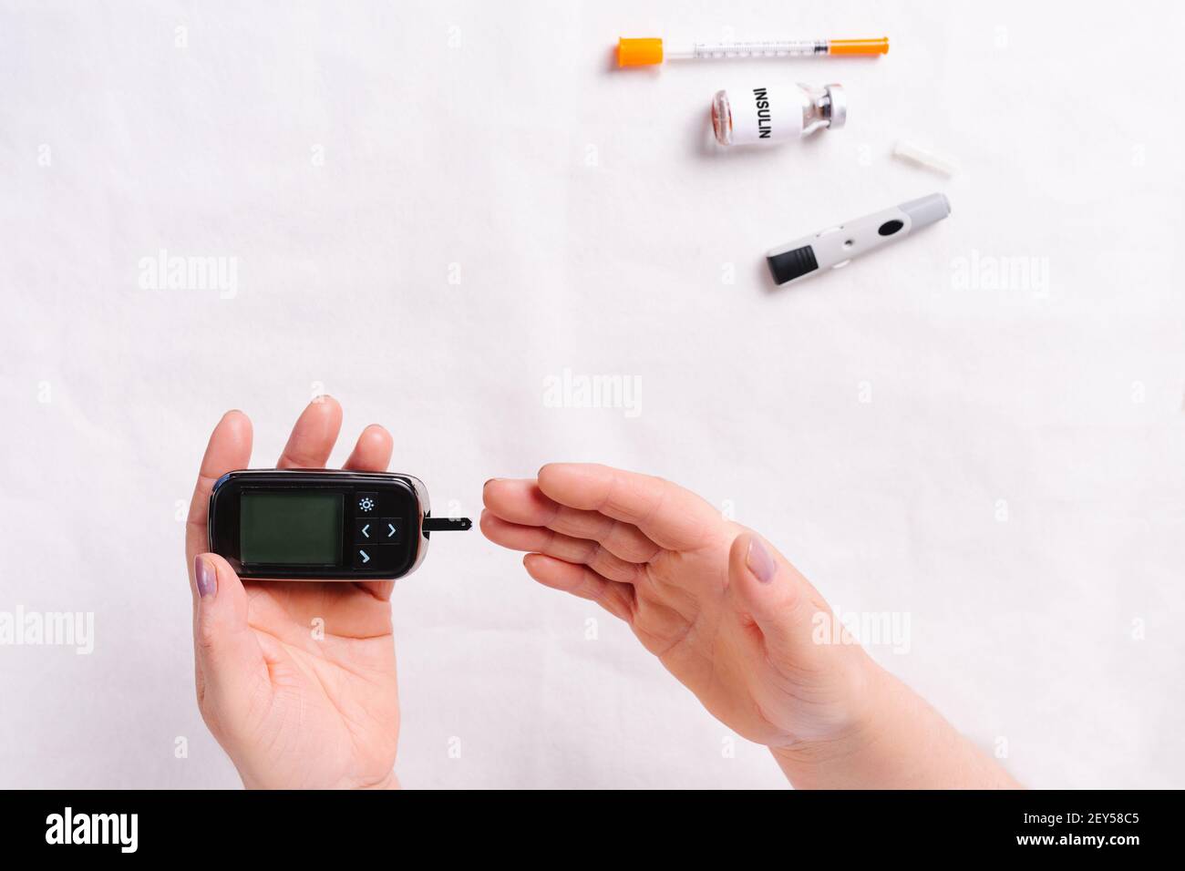 Cropped photo. Healthcare and medical concept, The diabetic hands ...