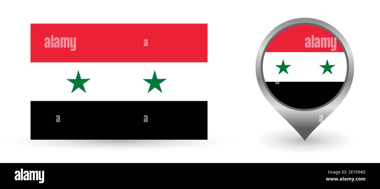 Vector flag Syria. Location point with flag Syria inside. Color symbol ...
