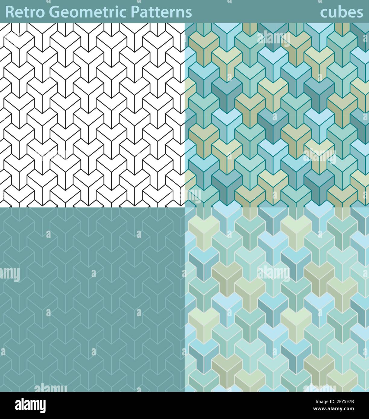 Four different versions of a seamless pattern fill with retro-looking ...