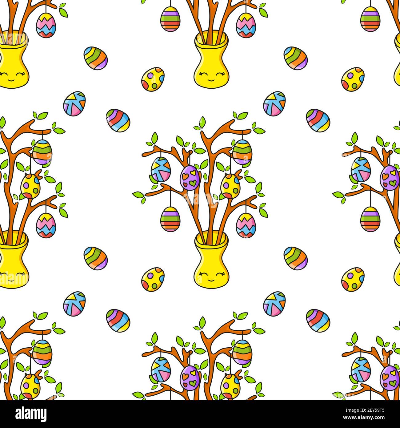 Easter theme. Color seamless pattern. Cartoon style. Hand drawn. Vector ...