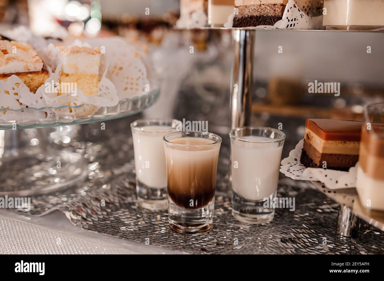 Wedding buffet. Festive buffet. Alcoholic cocktails with different ...