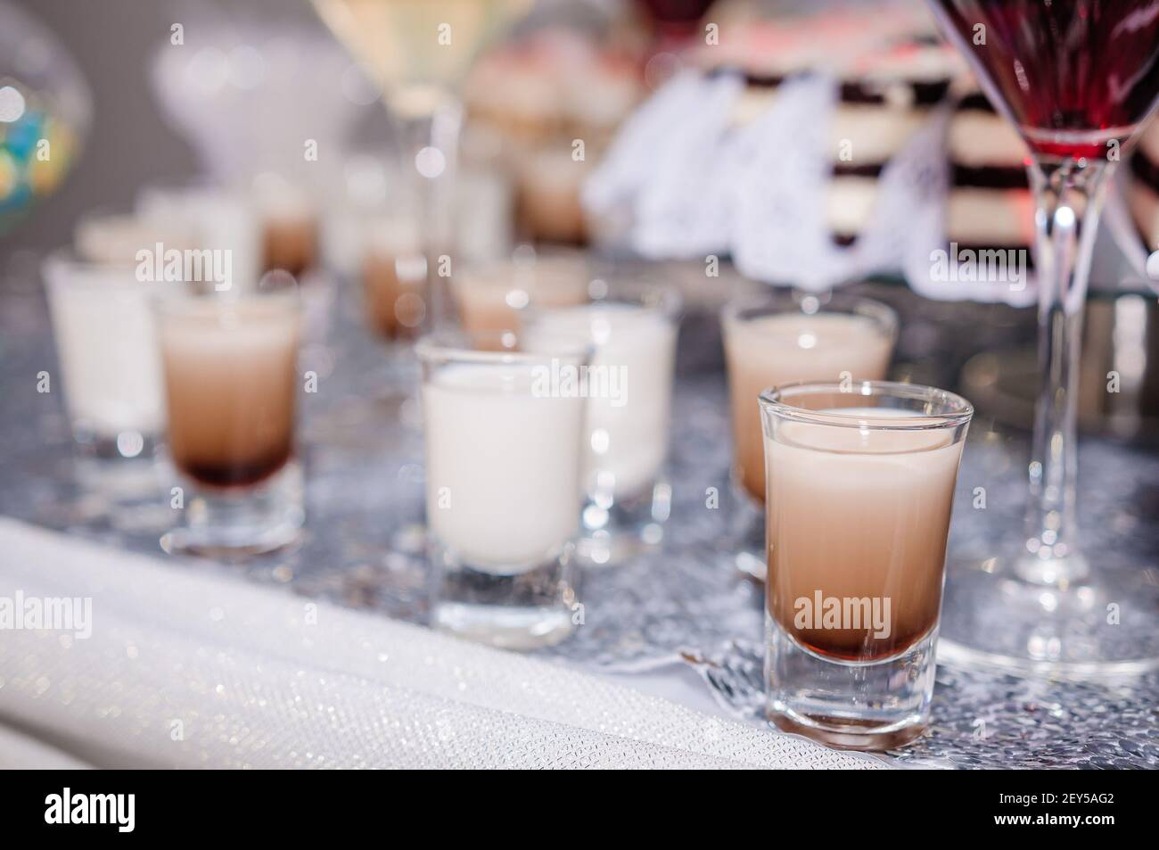 Wedding buffet. Festive buffet. Alcoholic cocktails with different ...