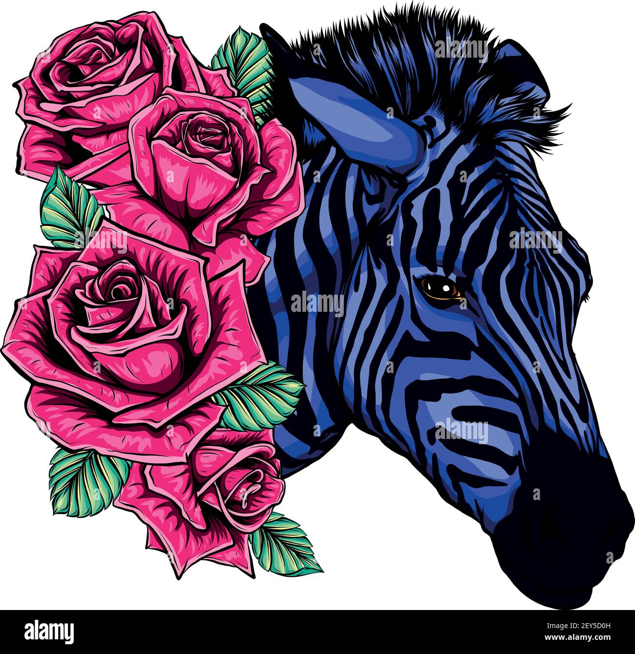vector illustration blue head zebra with pink roses Stock Vector Image ...