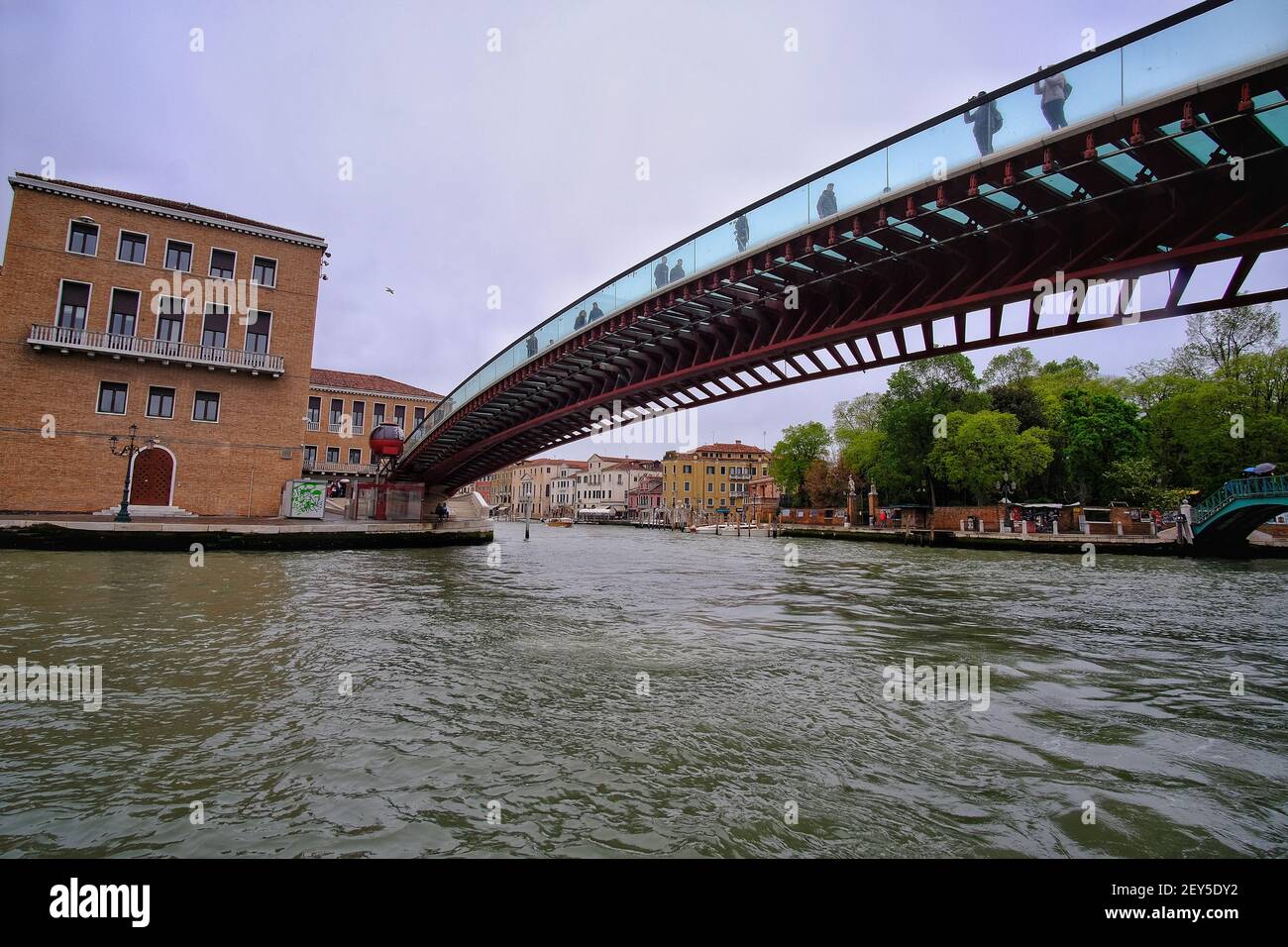 Venice, Italy - April 29, 2019 : Wide angle view of a pedestrian bridge ...