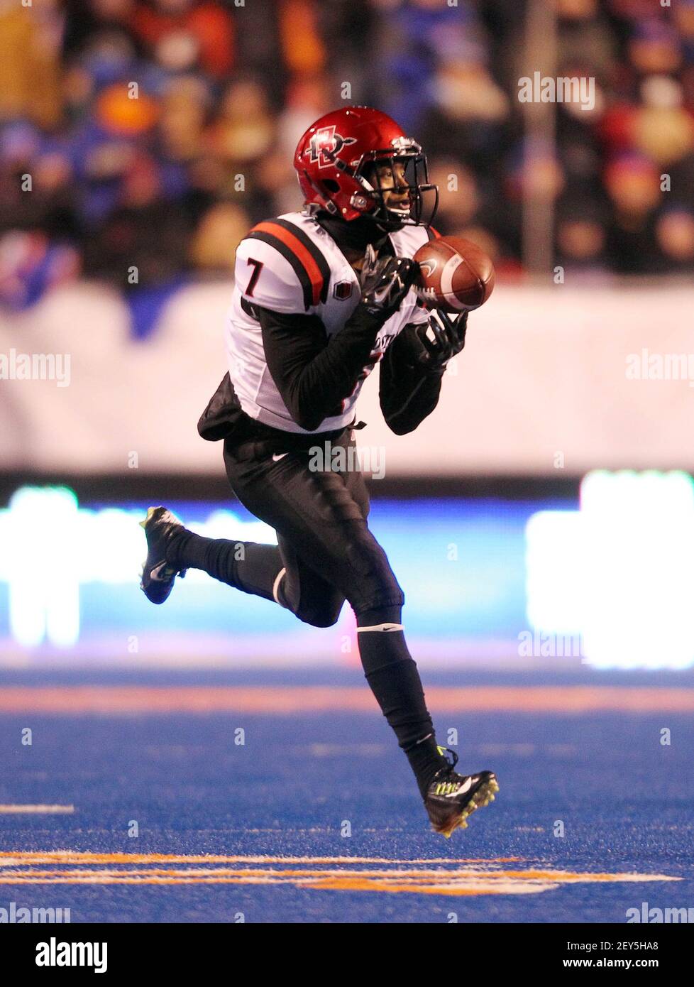 San Diego State defensive back J.J. Whittaker (7) gets his hands on the ...