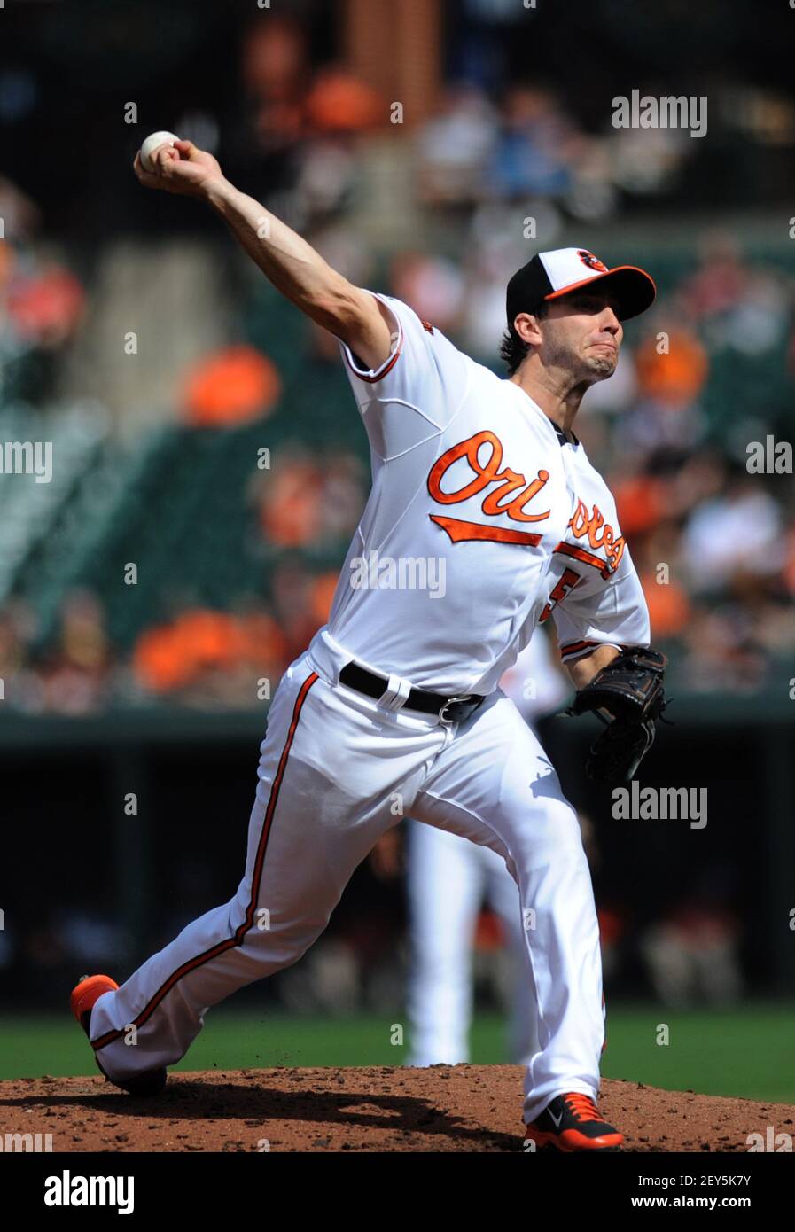 Baltimore Orioles starting pitcher Miguel Gonzalez throws against the ...