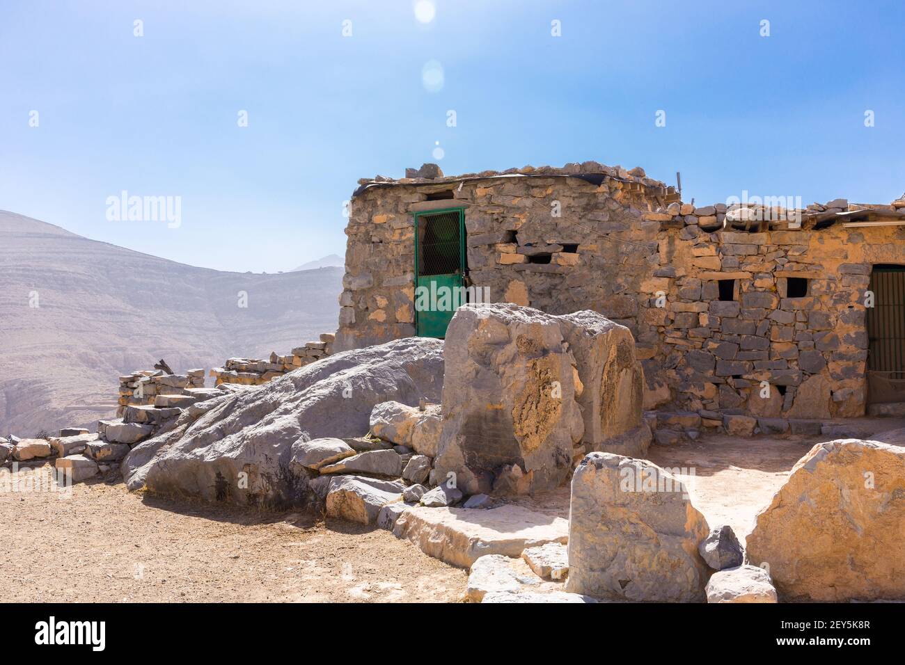 Stone farmhouse in farm village on Hidden Oasis hiking trail in Jebel ...