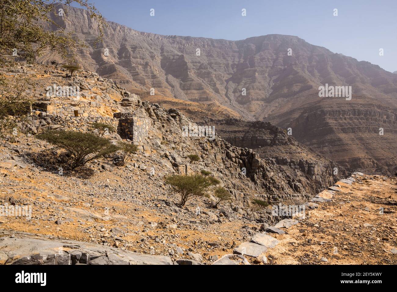 Jebel Jais mountain range, barren rocky peaks seen from Hidden Oasis ...