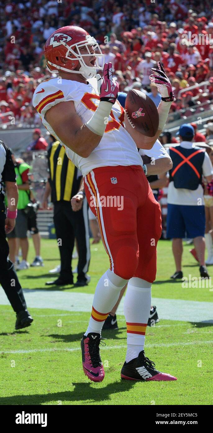 The Kansas City Chiefs' Travis Kelce (87) celebrates his touchdown ...