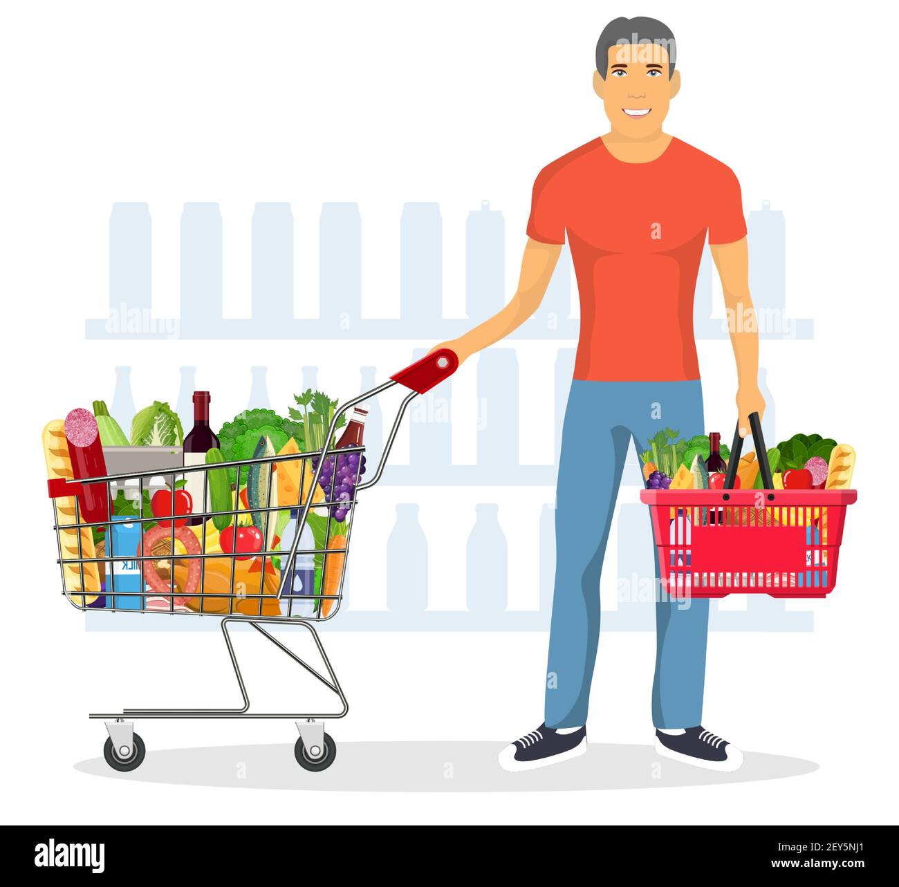 Male customer walking shopping cart Cut Out Stock Images & Pictures - Alamy