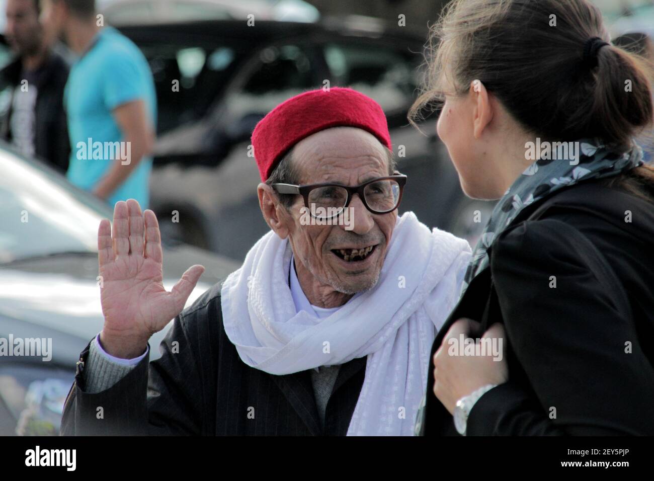 Supporters of Hachmi Hamdi, the leader of "Tayar Mahaba" party, wait ...