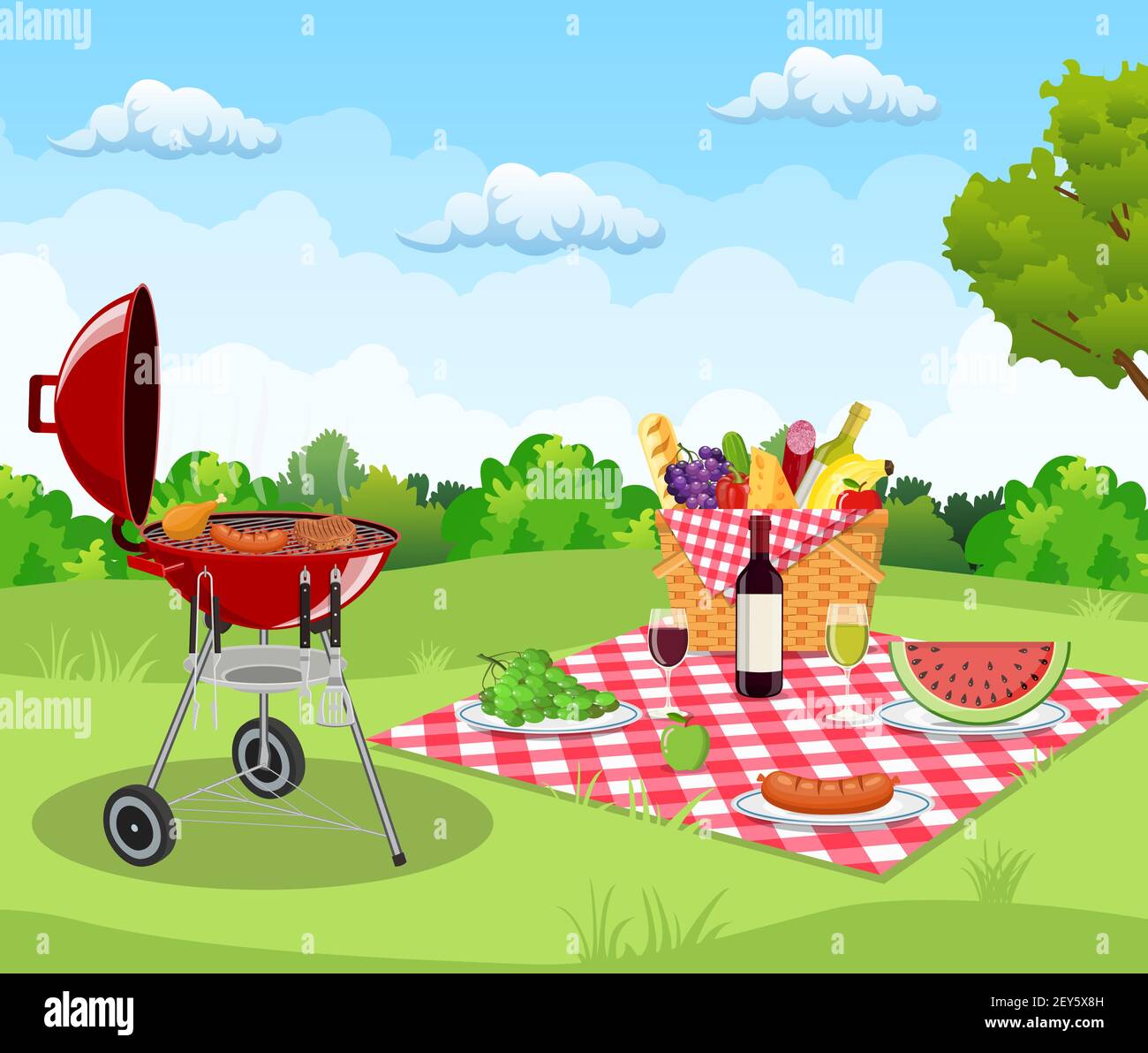 Picnic basket fresh bread Stock Vector Images - Alamy
