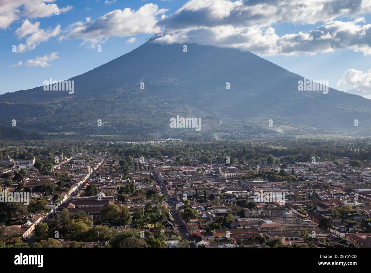 The Agua (Water) volcano dominates the historic city of Antigua ...