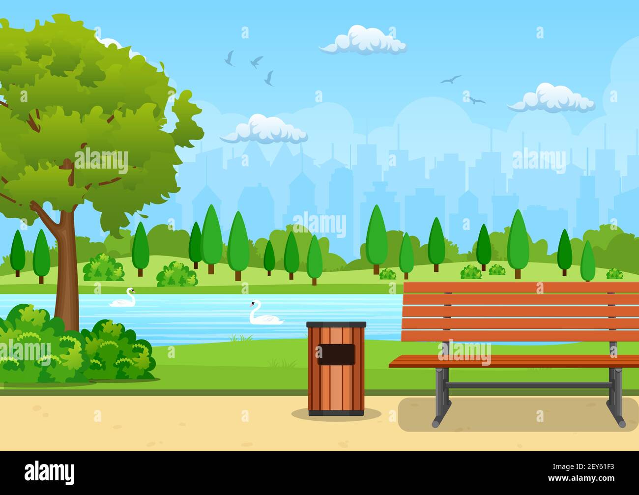 Park bench lake view Stock Vector Images - Alamy