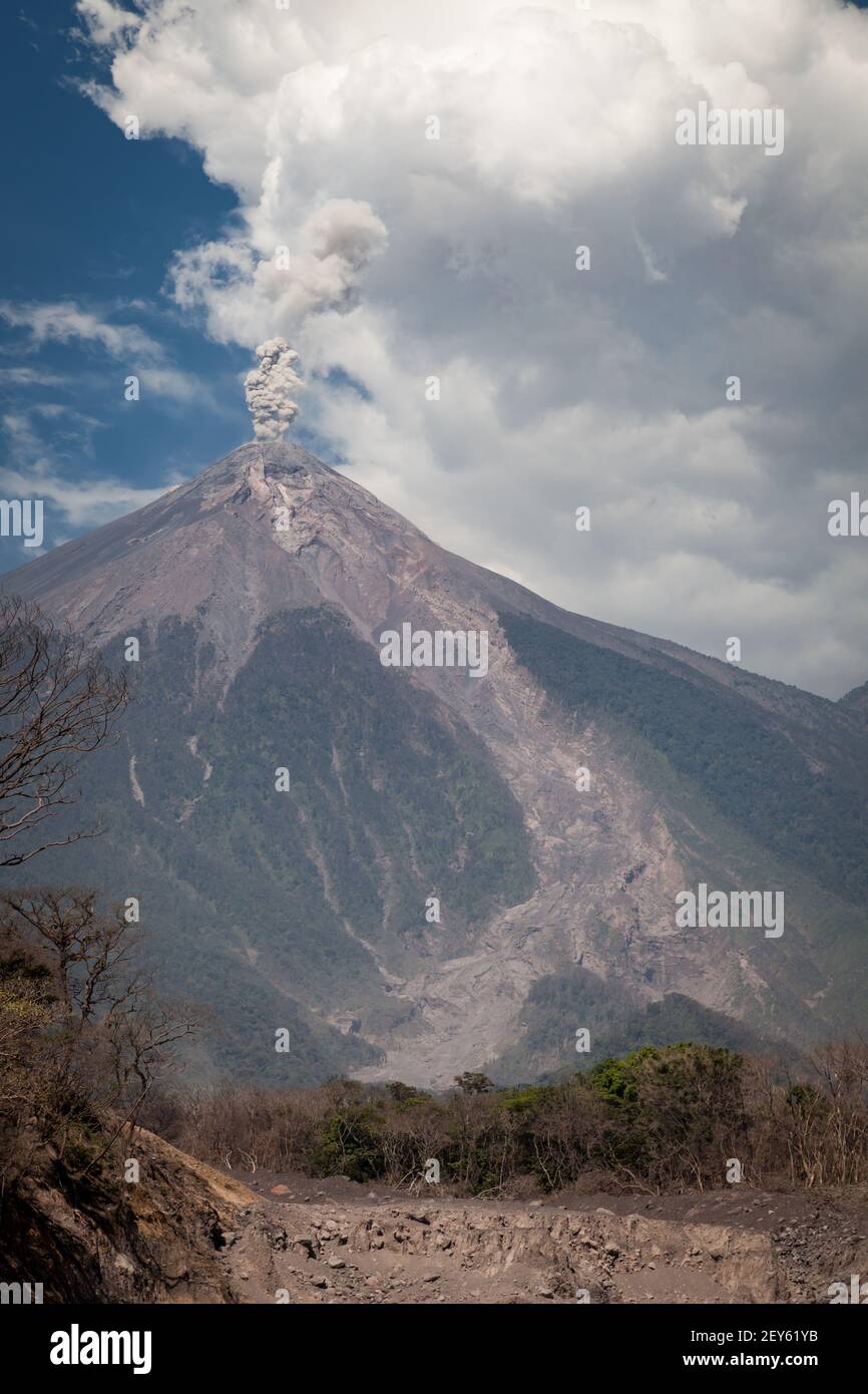 The Fuego (Fire) volcano emits a new plume of ash a few months after ...