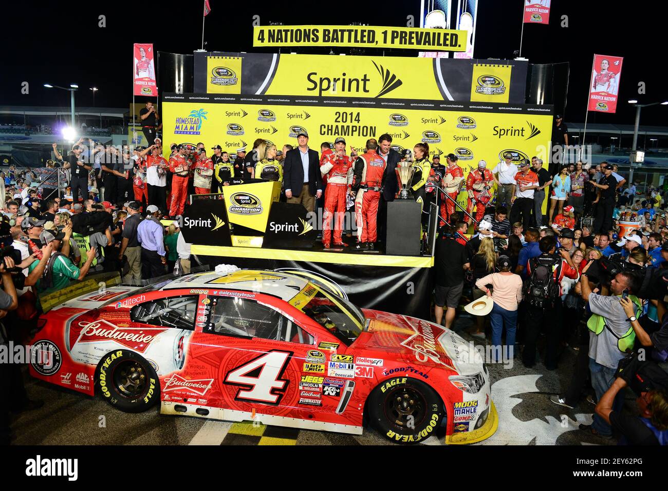 Kevin Harvick, driver of the #4 Budweiser Chevrolet, celebrates in ...