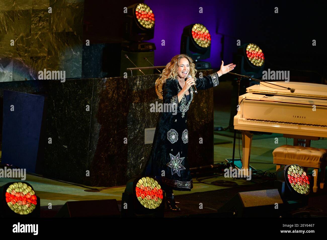 Brazilian singer Daniela Mercury performs on stage inside the UN ...