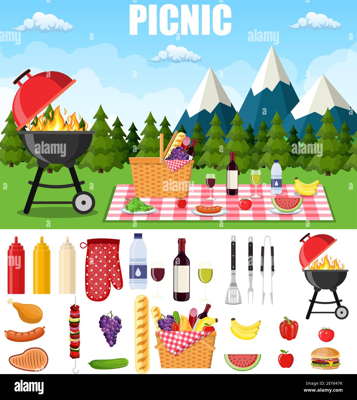 summer picnic in the mountains Stock Vector Image & Art - Alamy