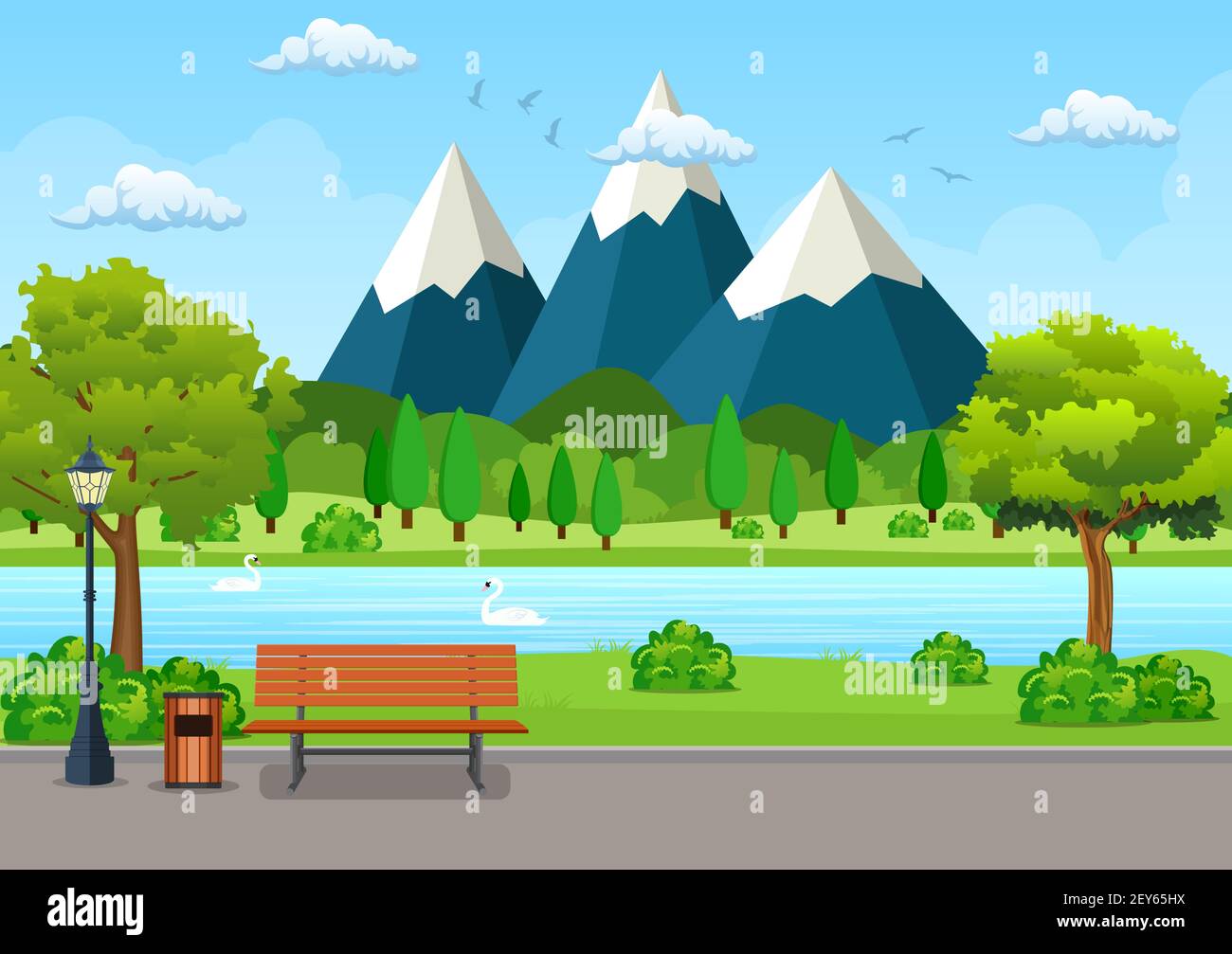 Spring field forest in Stock Vector Images - Alamy