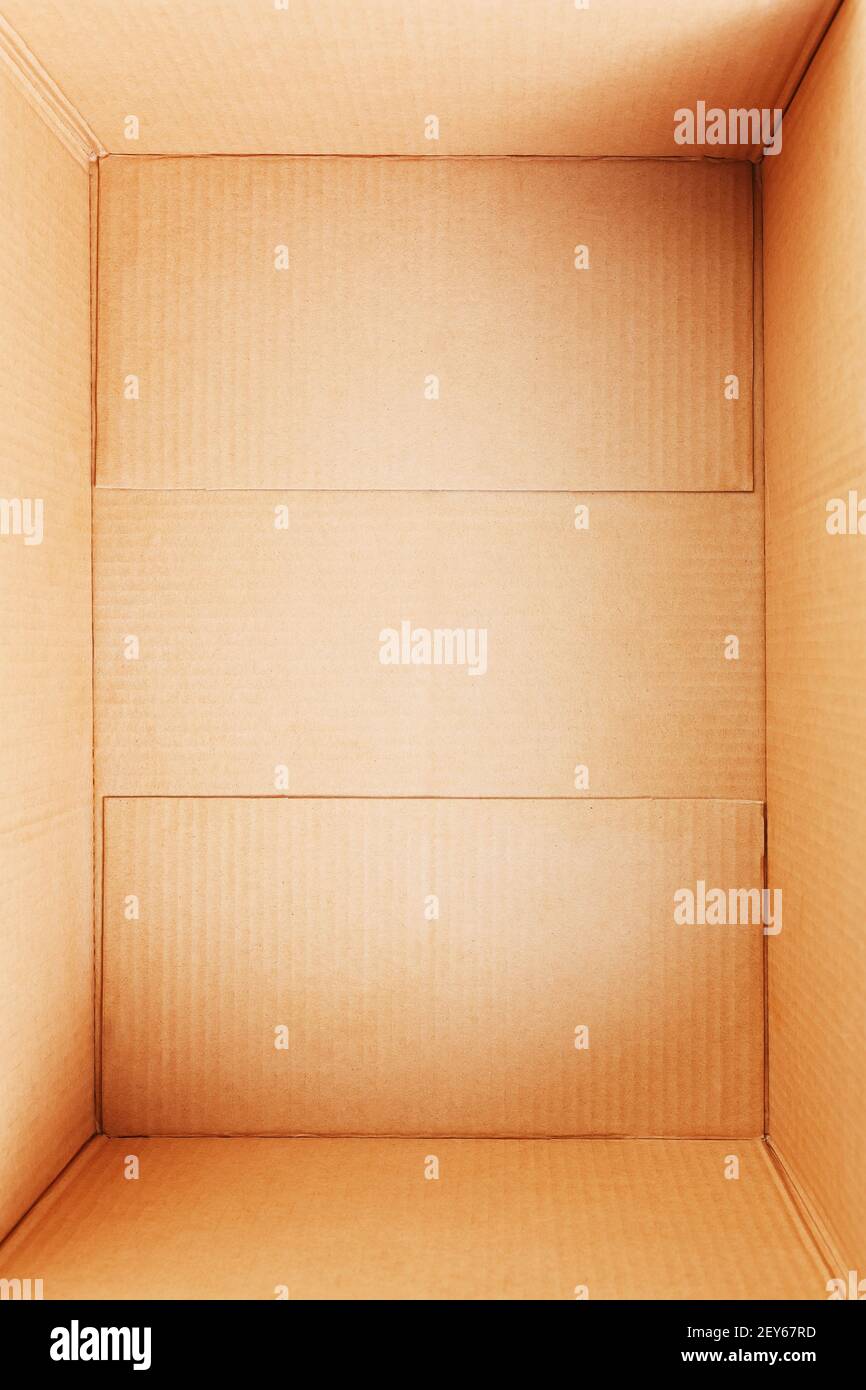 Empty cardboard box, inside view. Empty space for cargo, parcel and ...