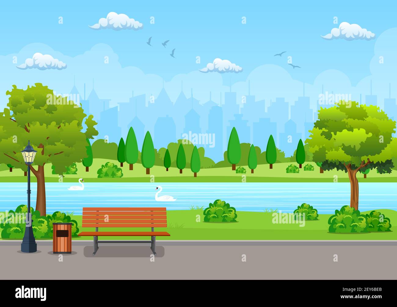 Park bench lake view Stock Vector Images - Alamy