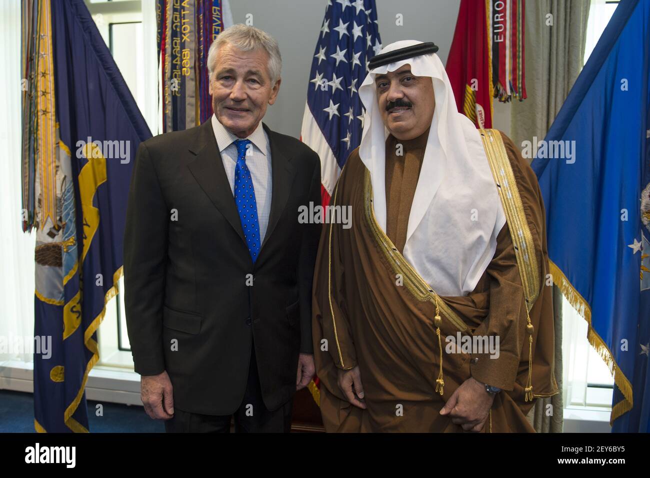 Secretary of Defense Chuck Hagel poses for a photo with Minister of the ...