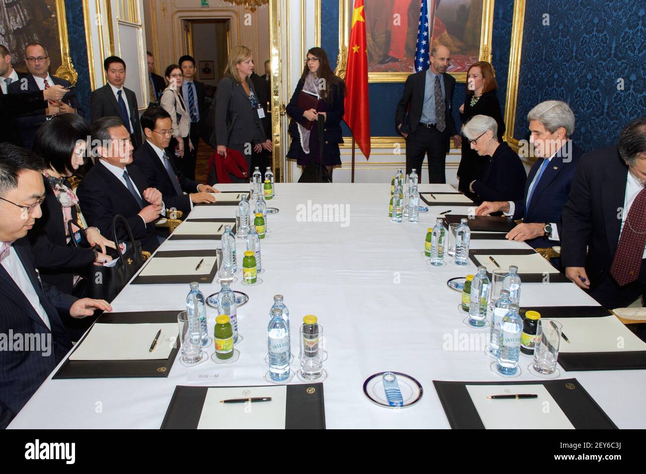 U.S. Secretary of State John Kerry and Chinese Foreign Minister Wang Yi ...