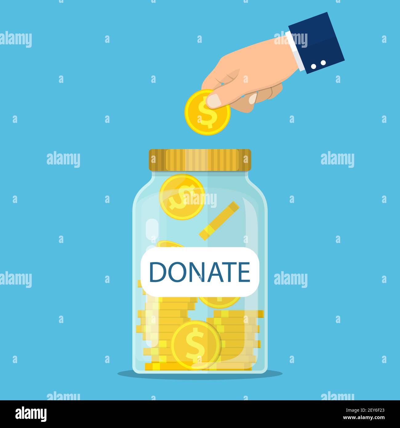 Glass jar for making donations and coin in hand Stock Vector Image ...