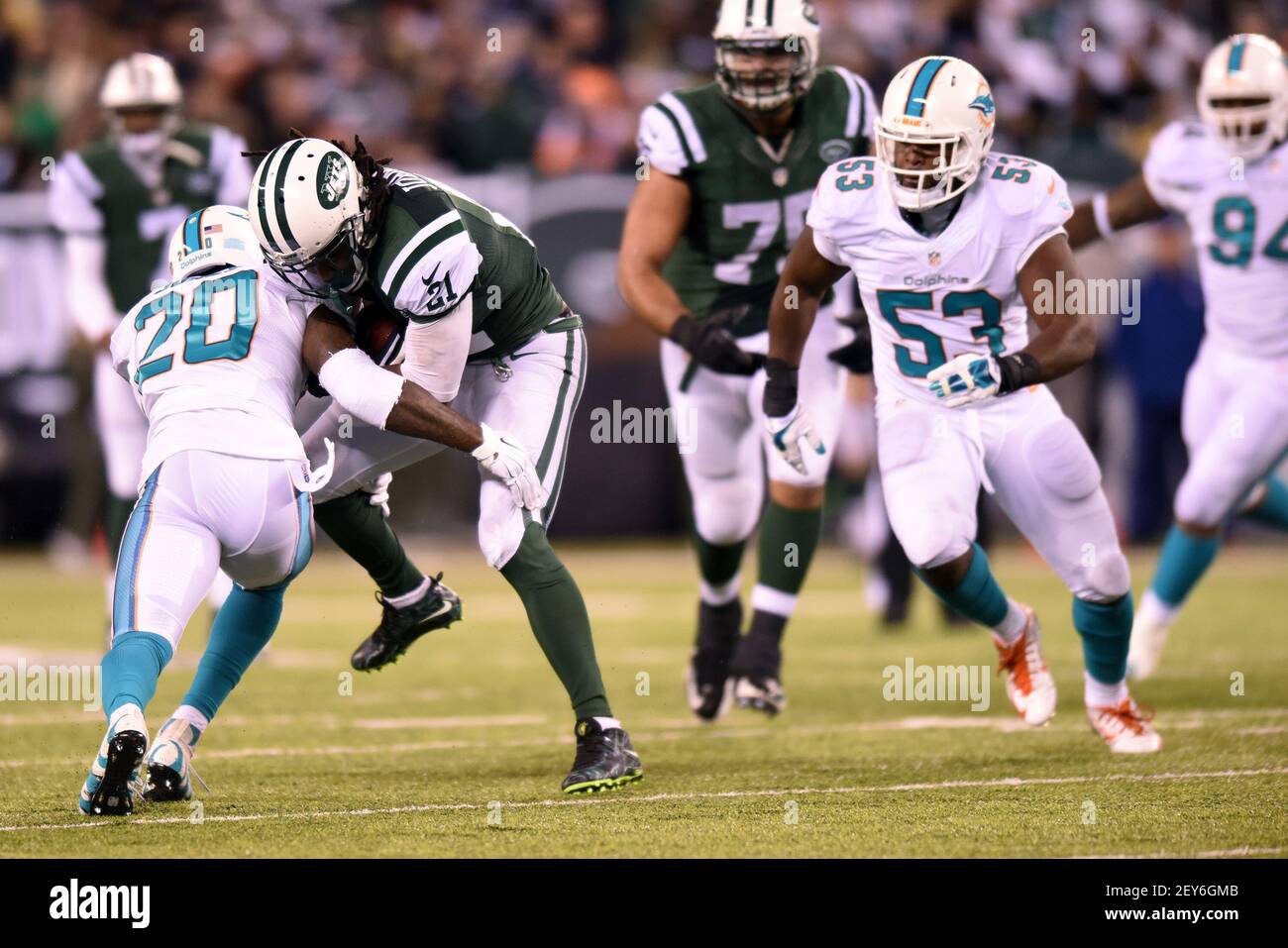 New York Jets running back Chris Johnson gets a few tough yards during ...