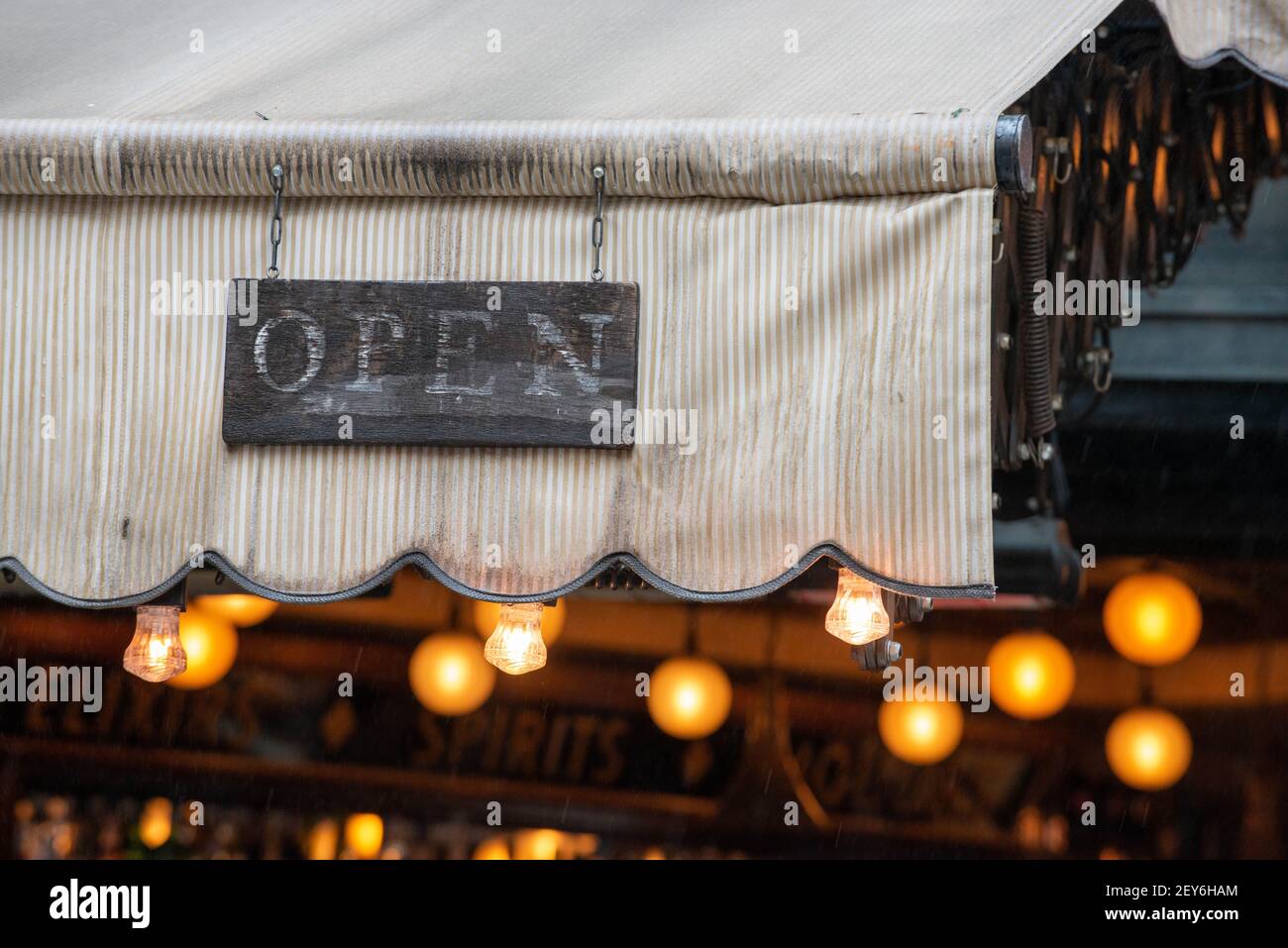 Restaurant with open sign and light bulbs Stock Photo - Alamy