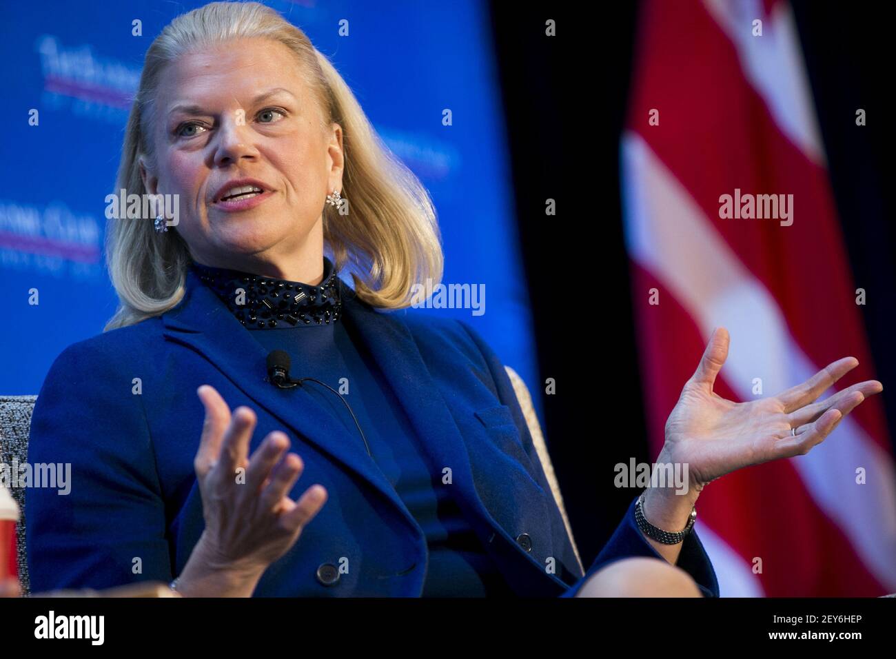 Ginni Rometty, President and CEO of IBM speaks during an Economic Club ...