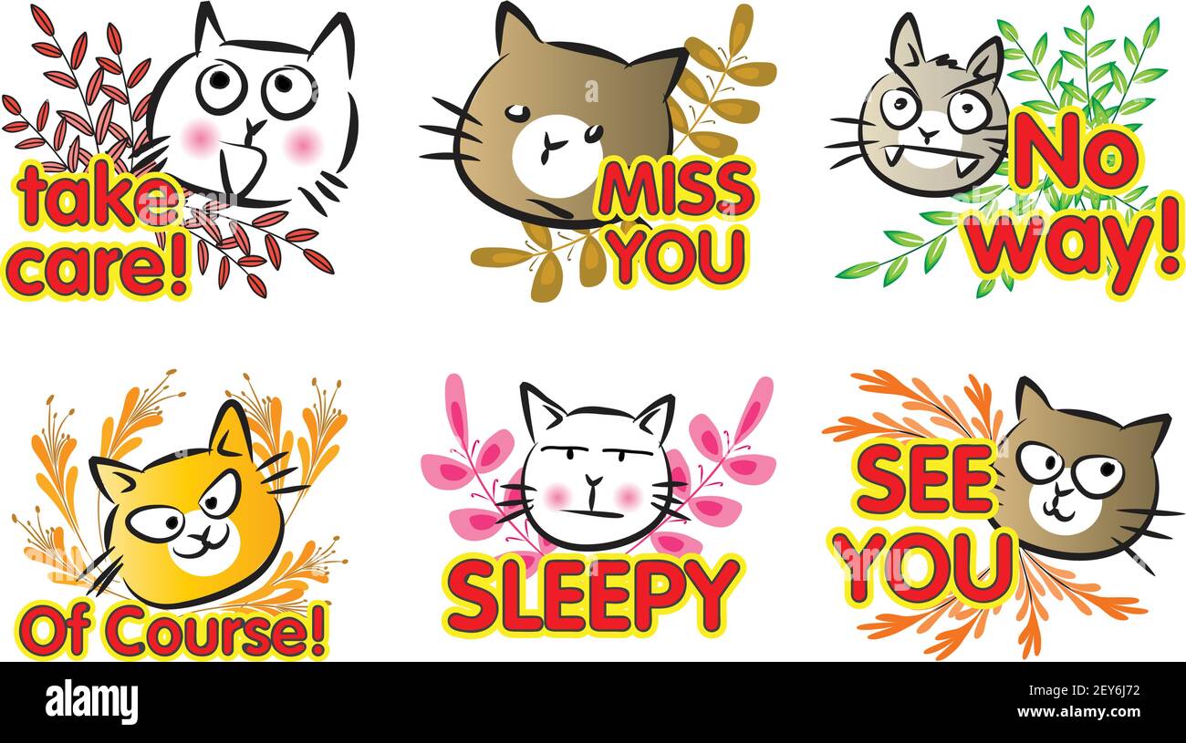 vector cartoon cat greeting card emoji stickers set Stock Vector Image ...