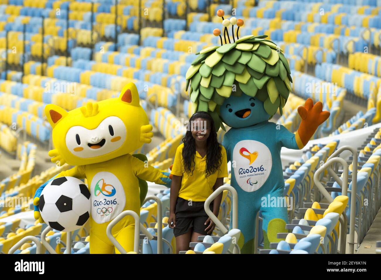 Mascots of the Olympic and Paralympic Rio 2016 Games, in Rio de Janeiro ...