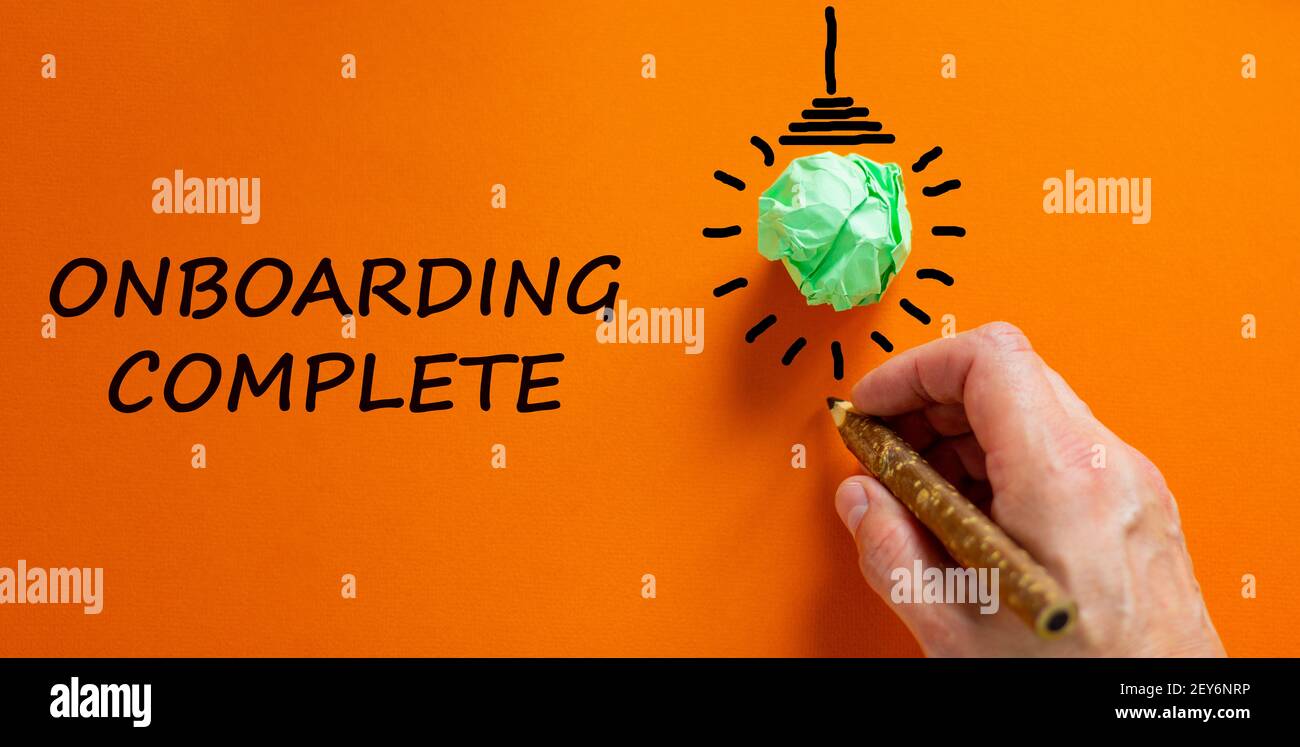 Onboarding complete symbol. Businessman writing words 'onboarding ...