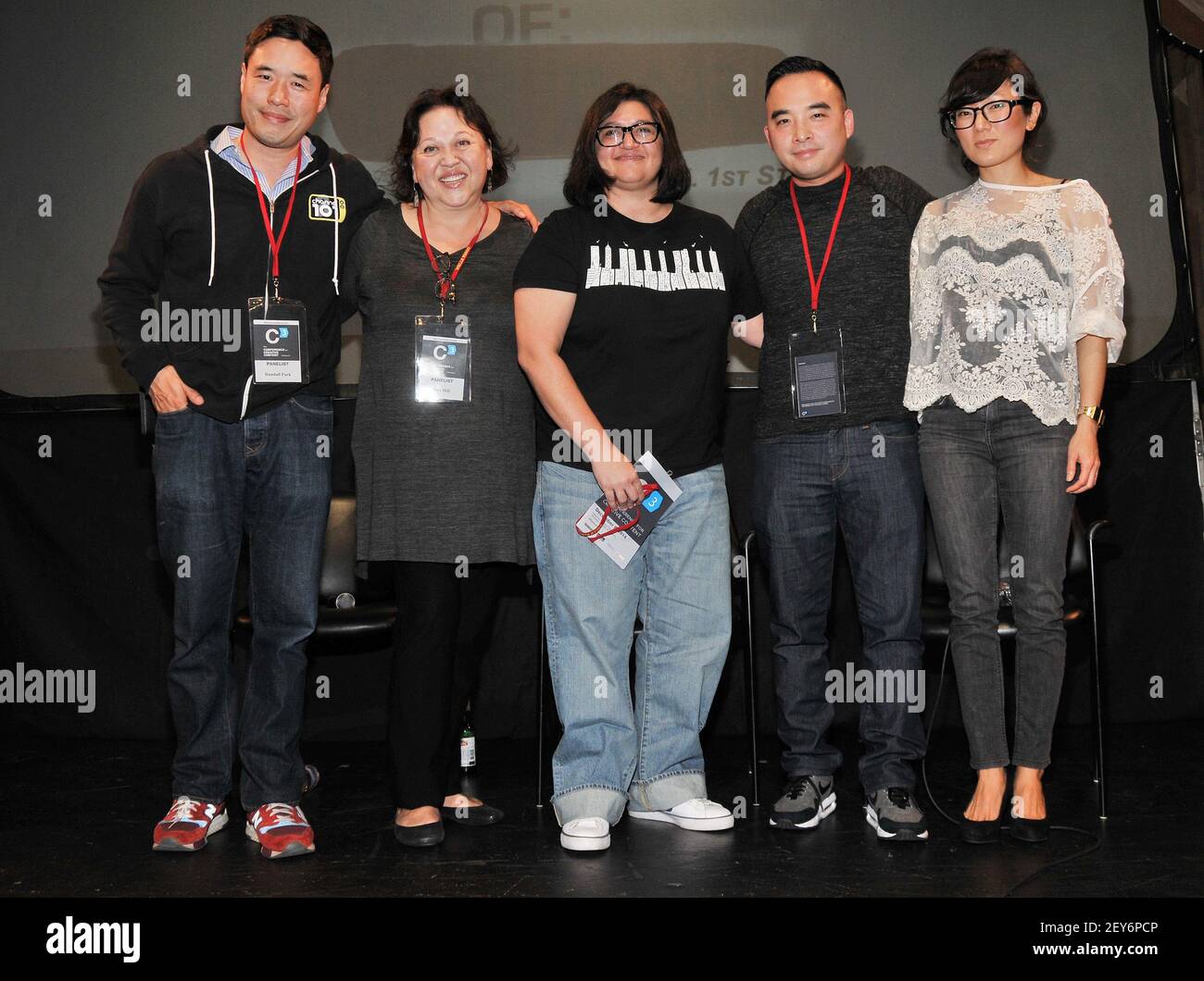(L-R) Actor Randall Park, Moderator Amy Hill, Executive Producers of ...