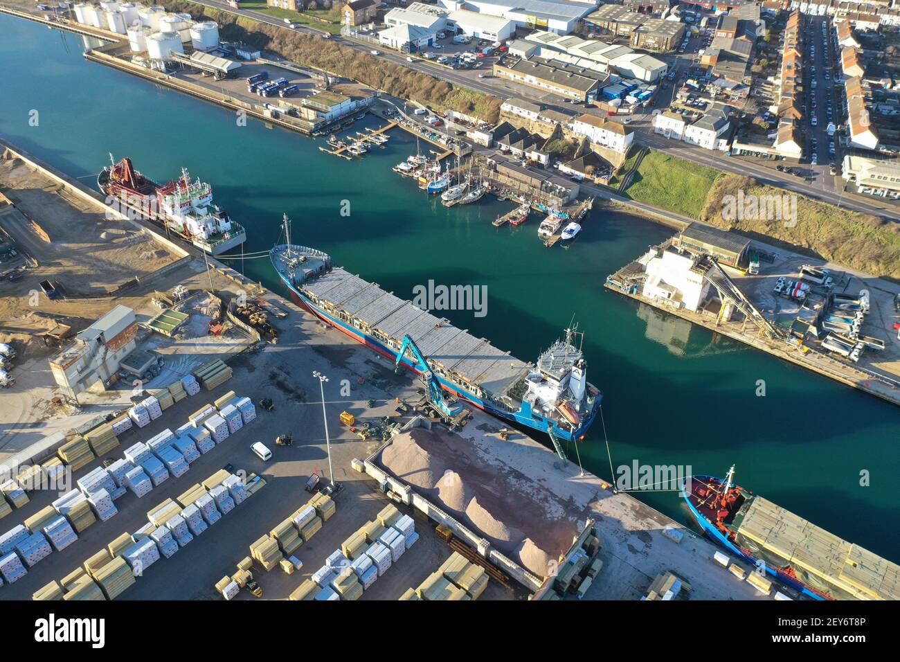 Aerial view of Shoreham Docks, Industrial area in Brighton and Hove ...