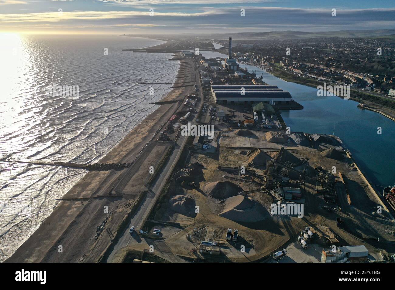 Aerial view of Shoreham Docks, Industrial area in Brighton and Hove ...