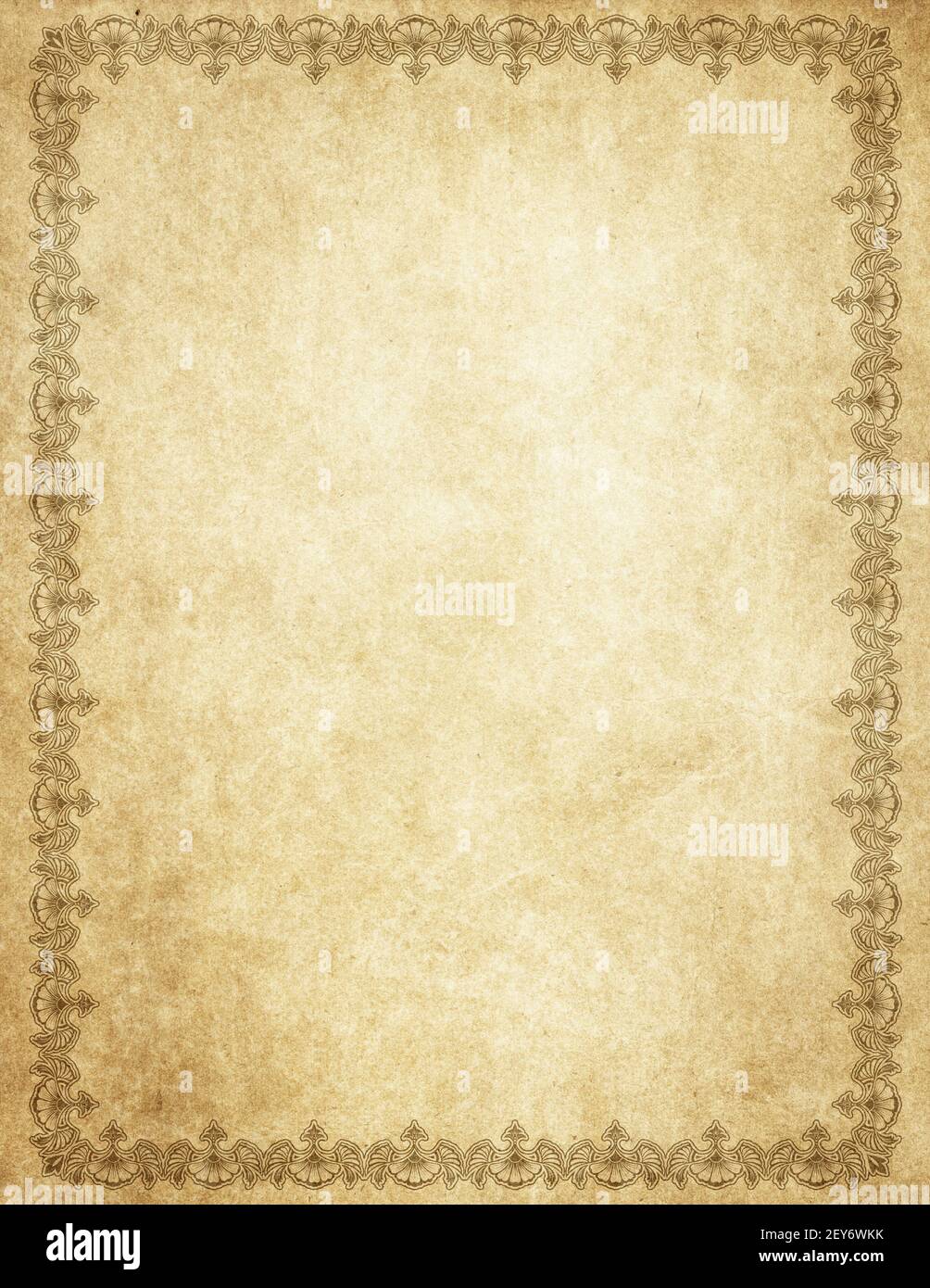 Vintage bad condition paper background with ornamental border and copy ...