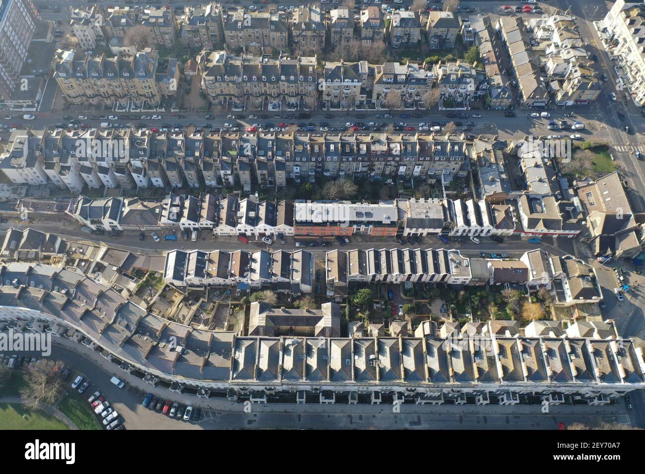 Aerial view of Adelaide crescent and surrounding of Brighton and Hove ...