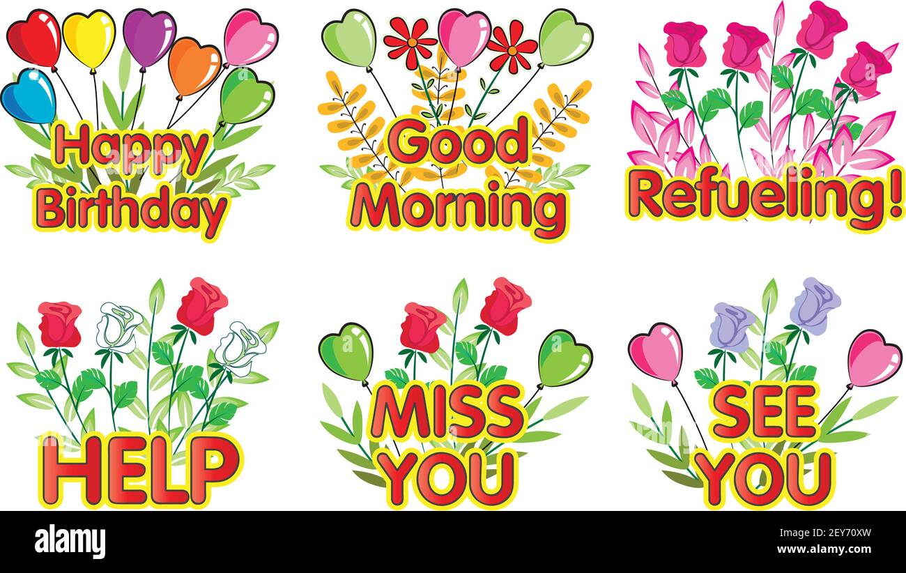 vector cartoon greeting card emoji stickers set Stock Vector Image ...