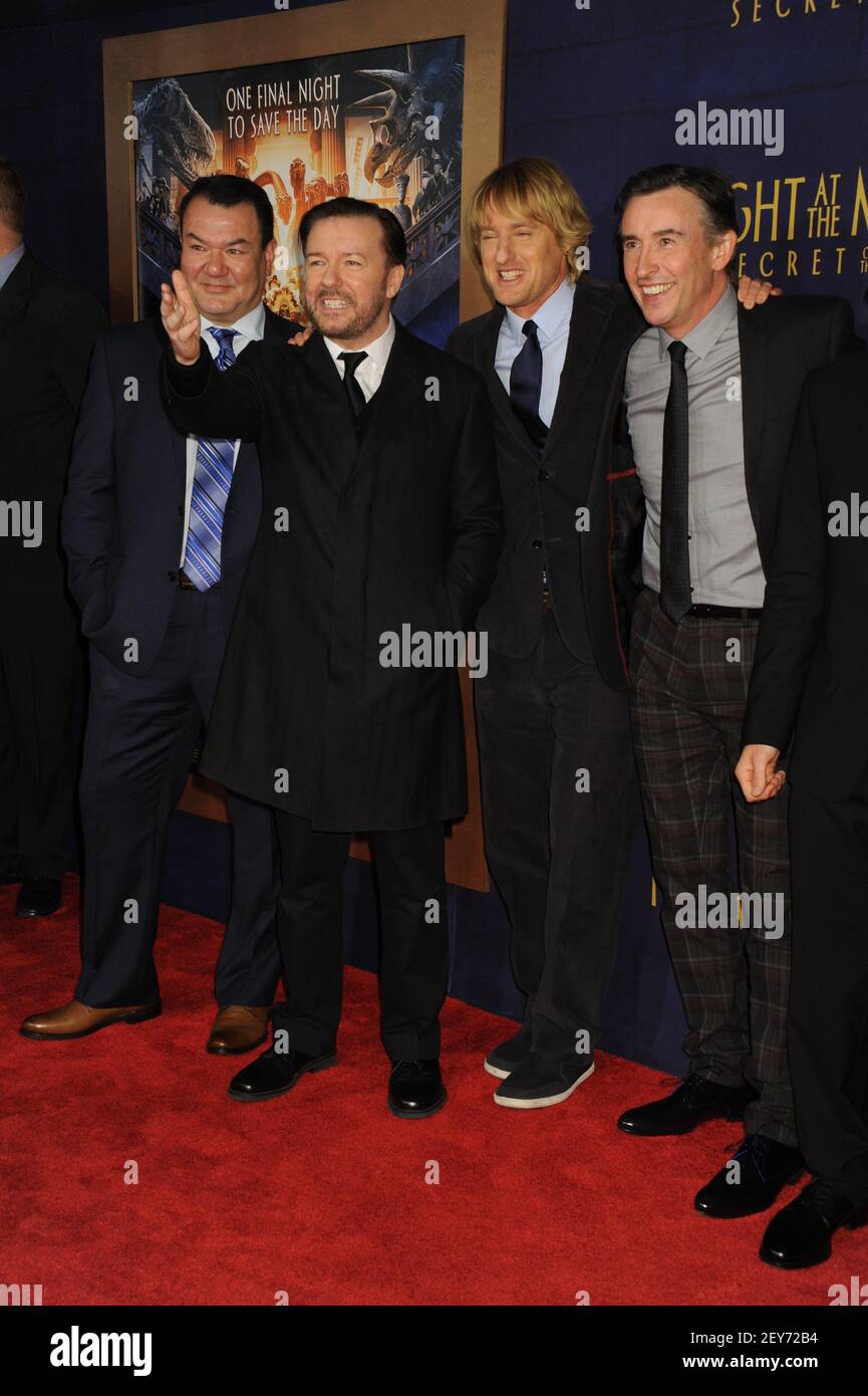 L-R: Patrick Gallagher, Ricky Gervais, Owen Wilson, Steve Coogan attend ...