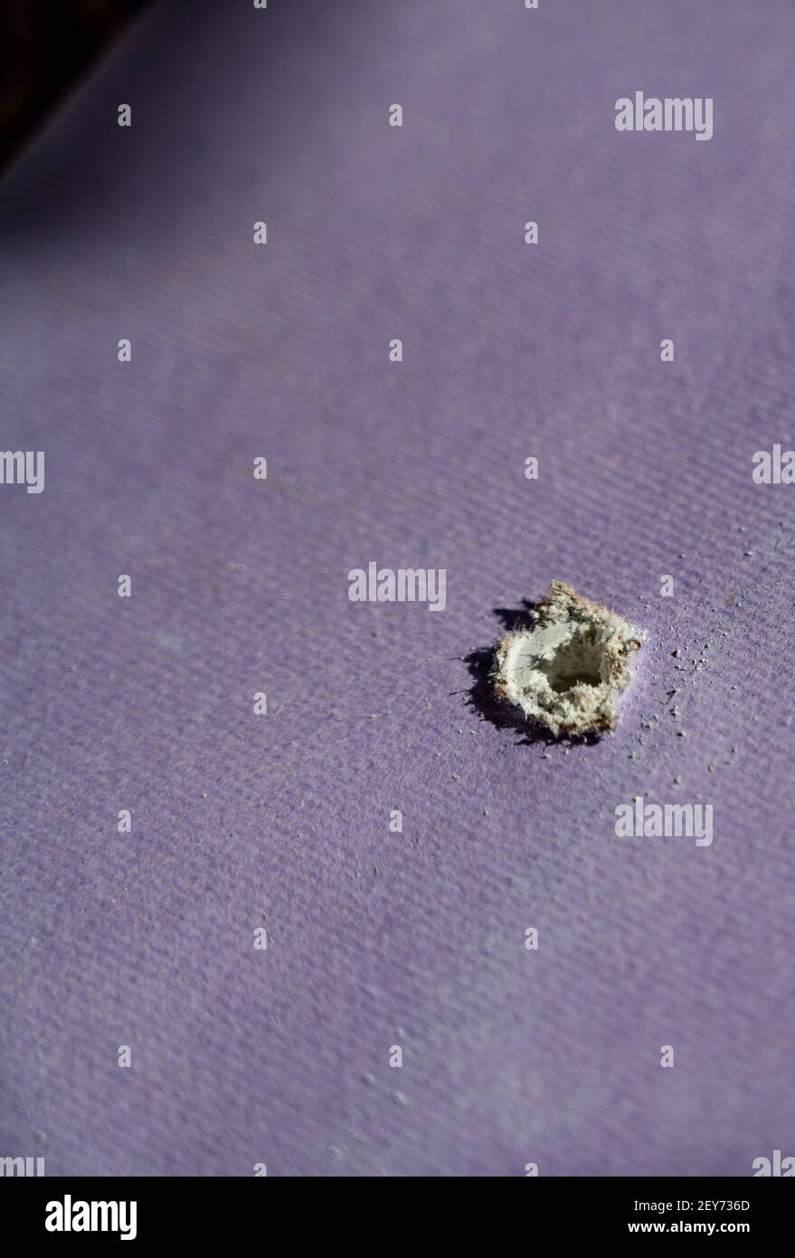 Drywall damage caused by removing a screw and leaving a hole Stock ...