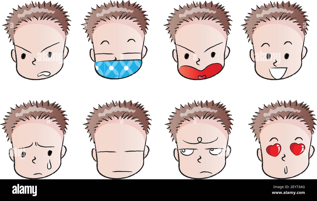 vector cartoon boy life face emoji stickers set Stock Vector Image ...