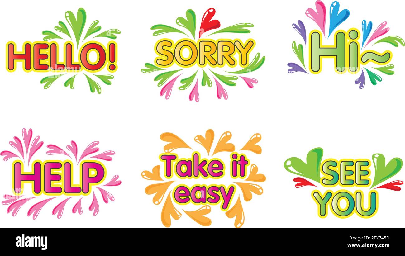 vector cartoon heart shape greeting card emoji stickers set Stock ...