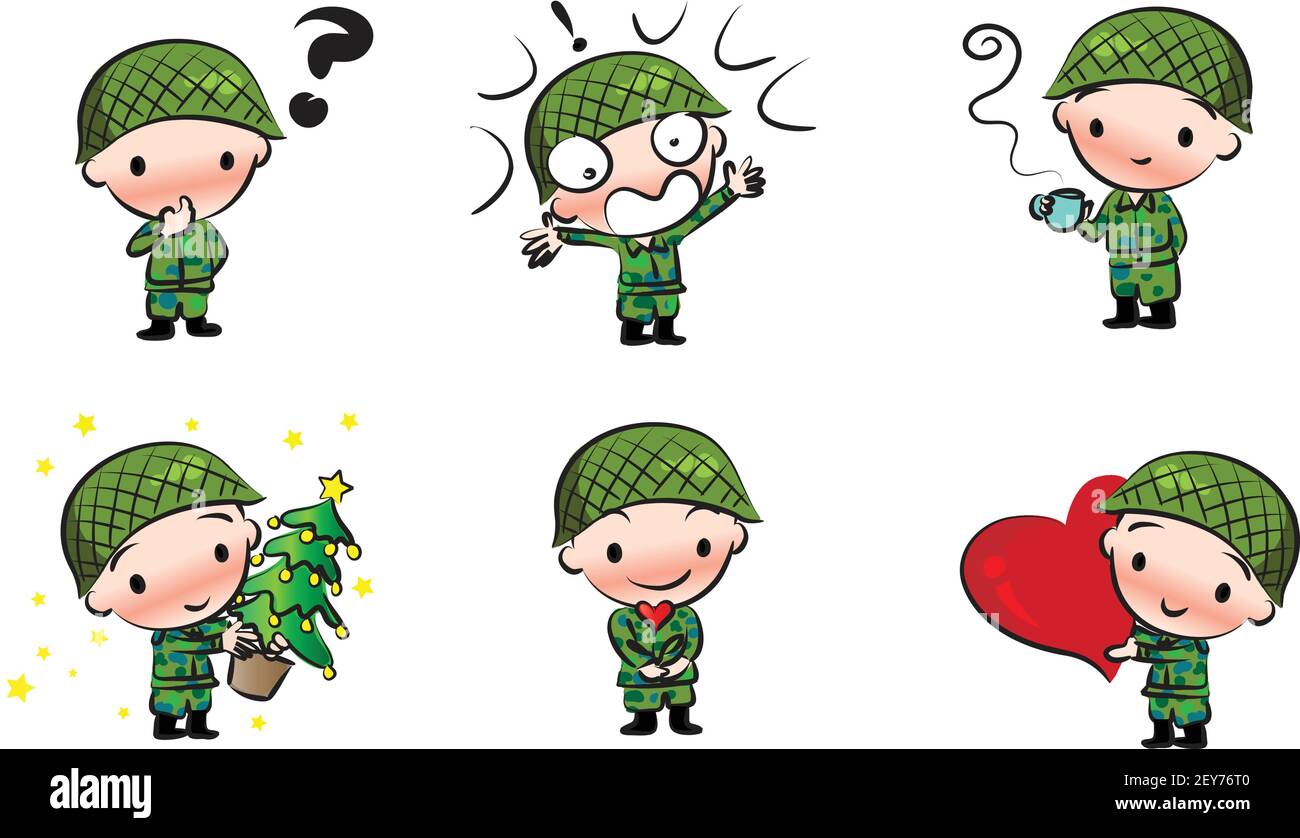 vector cartoon soldier boy life face emoji stickers set Stock Vector ...