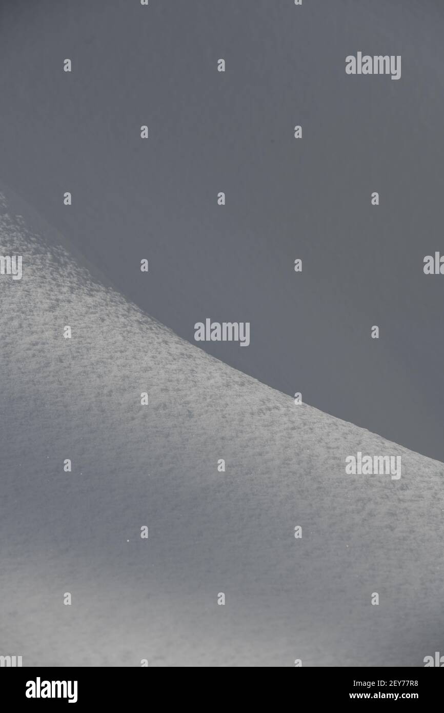 close up of fresh snow crystals reflecting sunlight on sunny winters ...