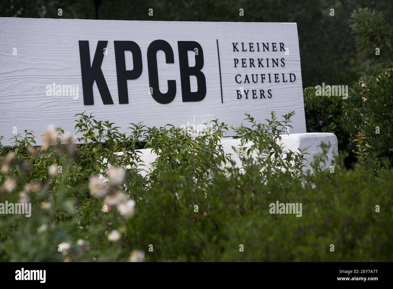 A logo sign at the headquarters of the venture capital firm Kleiner ...