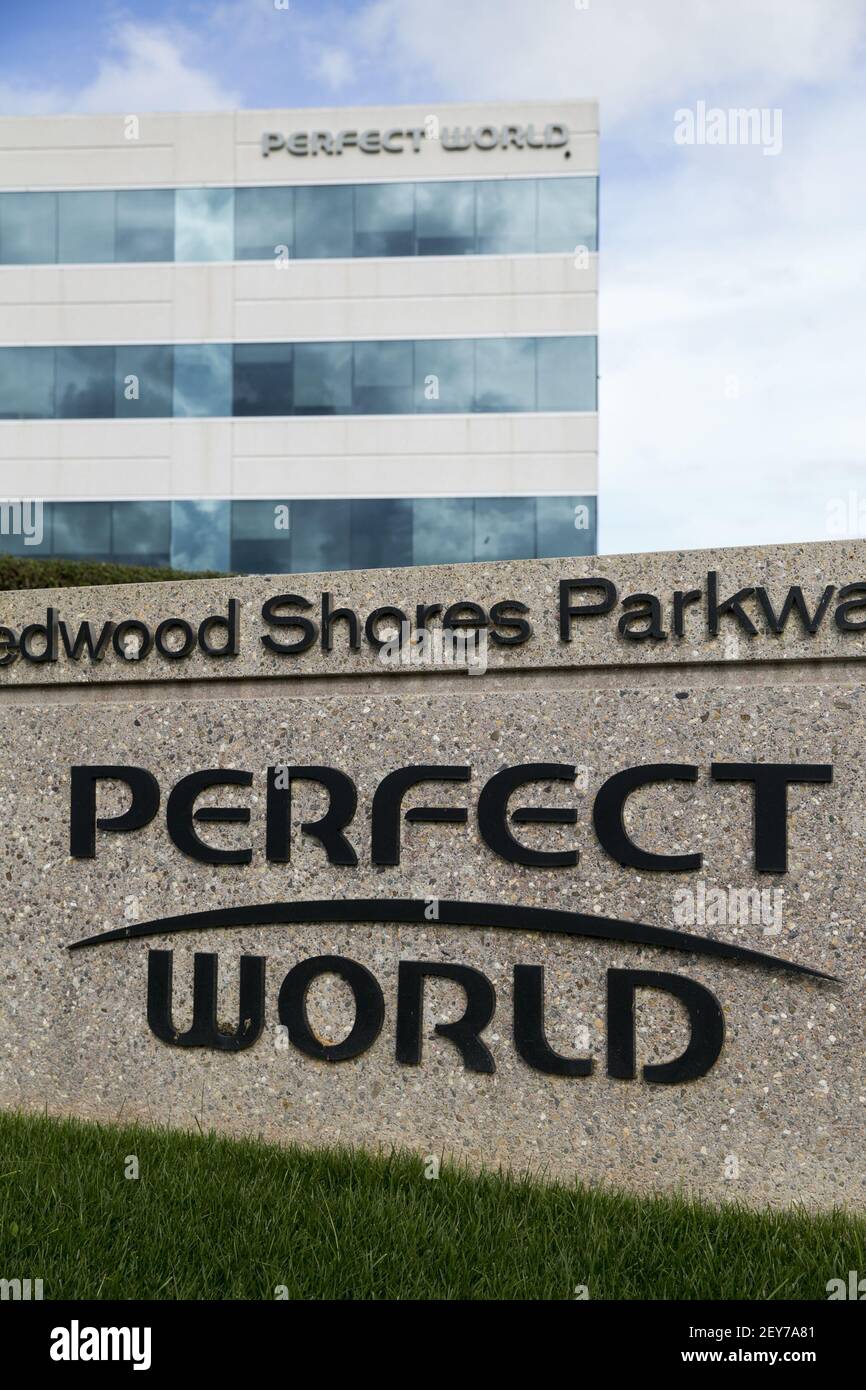 A logo sign at an office building occupied by video game maker Perfect ...