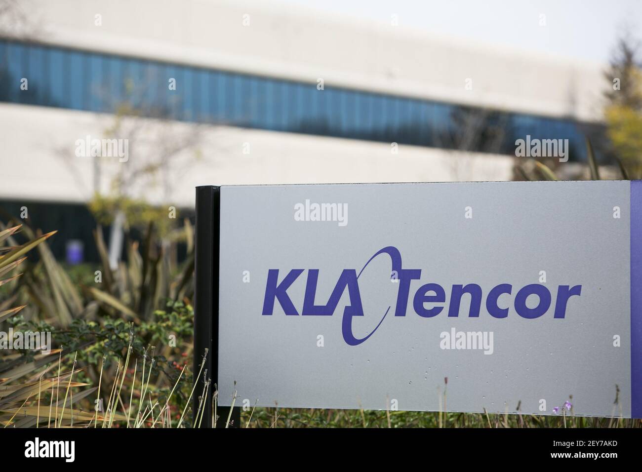 A logo sign outside the headquarters of the KLA-Tencor Corporation, in ...